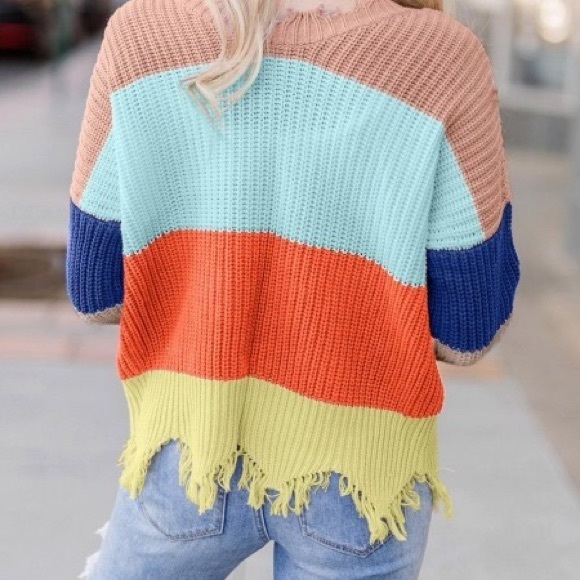 Sweaters | Apricot Color Block Distressed Sweater | Poshmark